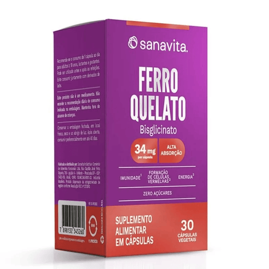 Ferro Bisglicinato Sanavita - 30 Caps - Casas Pedro